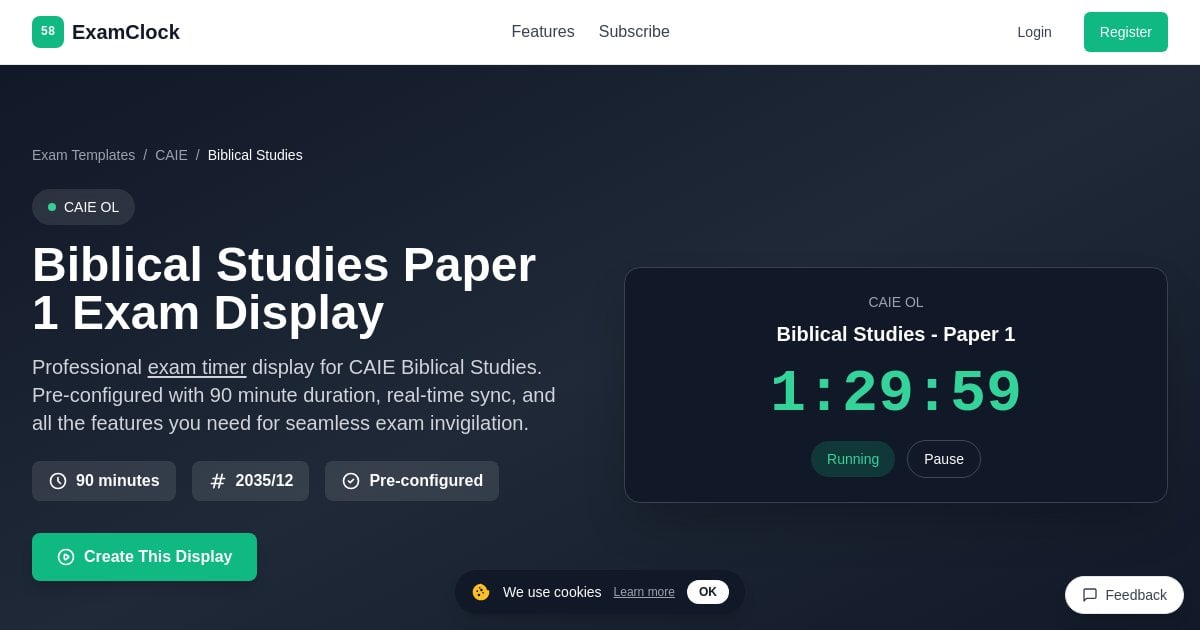 Biblical Studies Paper 1 Exam Timer | CAIE Display - ExamClock