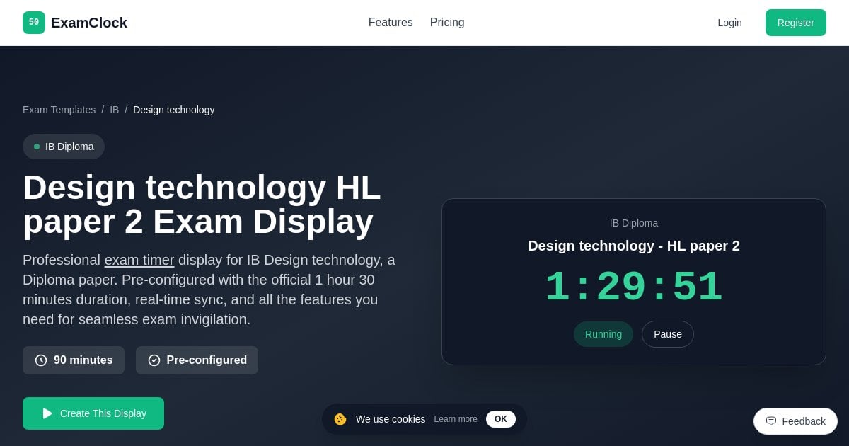 Design technology HL paper 2 Exam Timer | IB Display - ExamClock