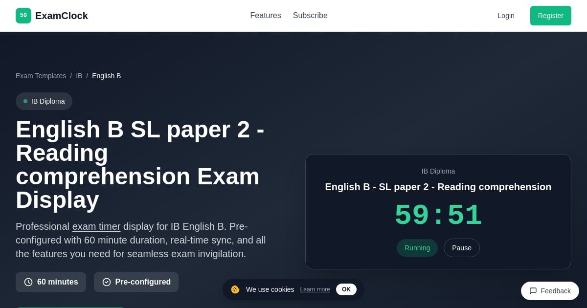 English B SL paper 2 - Reading comprehension Exam Timer | IB Display ...
