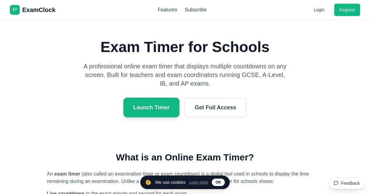 Free Exam Timer for Schools — Online Countdown Display | ExamClock